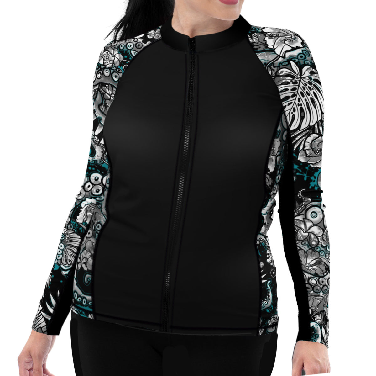 Spacefish Army Womens Electric Blue Octofloral Zip Rashguard – House of Scuba
