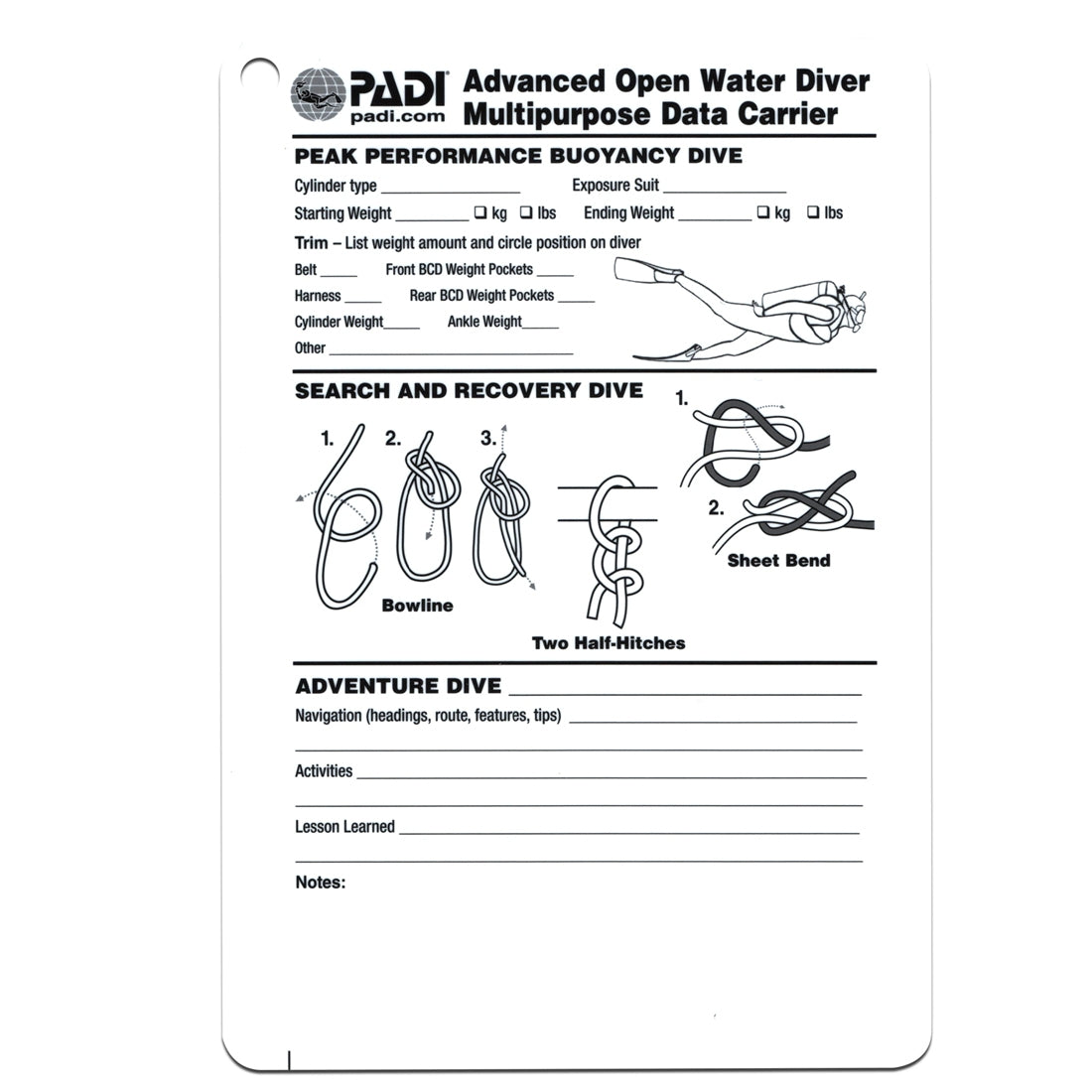 PADI Advanced Open Water Diver MultiPurpose Data Carrier Slate 6 ...